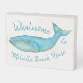 Beach House Blue Whale Nautical Whalecome Custom Wooden Box Sign | Zazzle