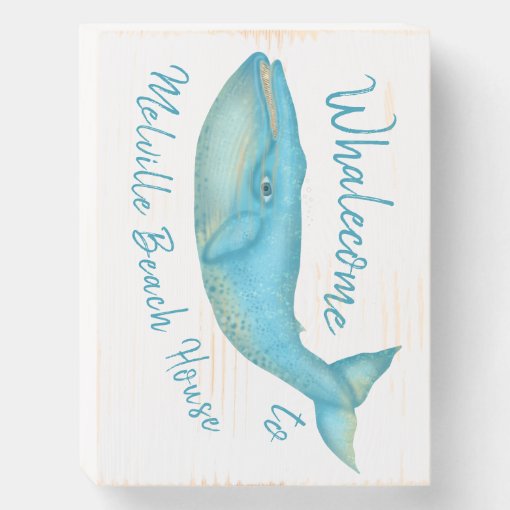 Beach House Blue Whale Nautical Whalecome Custom Wooden Box Sign | Zazzle