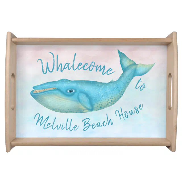 Beach House Blue Whale Nautical Whalecome | Name Serving Tray | Zazzle