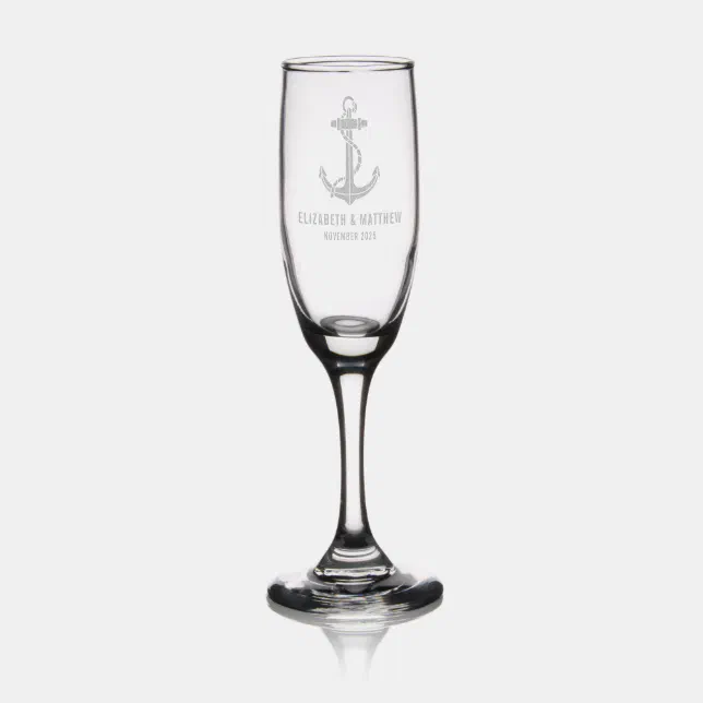 Beach House Boat Anchor Wedding Favors Custom Champagne Flute | Zazzle