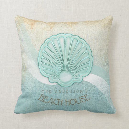 Beach House Clam Shell Aqua Blue Id623 Throw Pillow