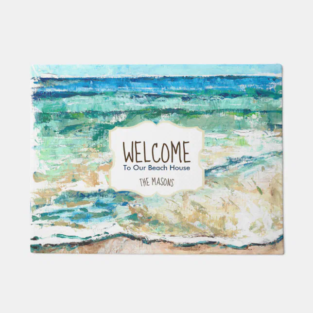 Beach House Coastal Painting Welcome Door Mat | Zazzle