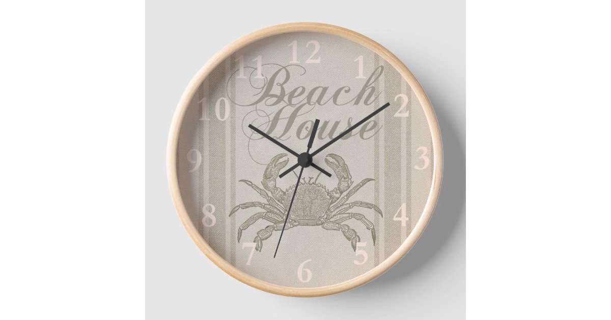 Beach House Crab Seashore Coastal Vintage Clock | Zazzle
