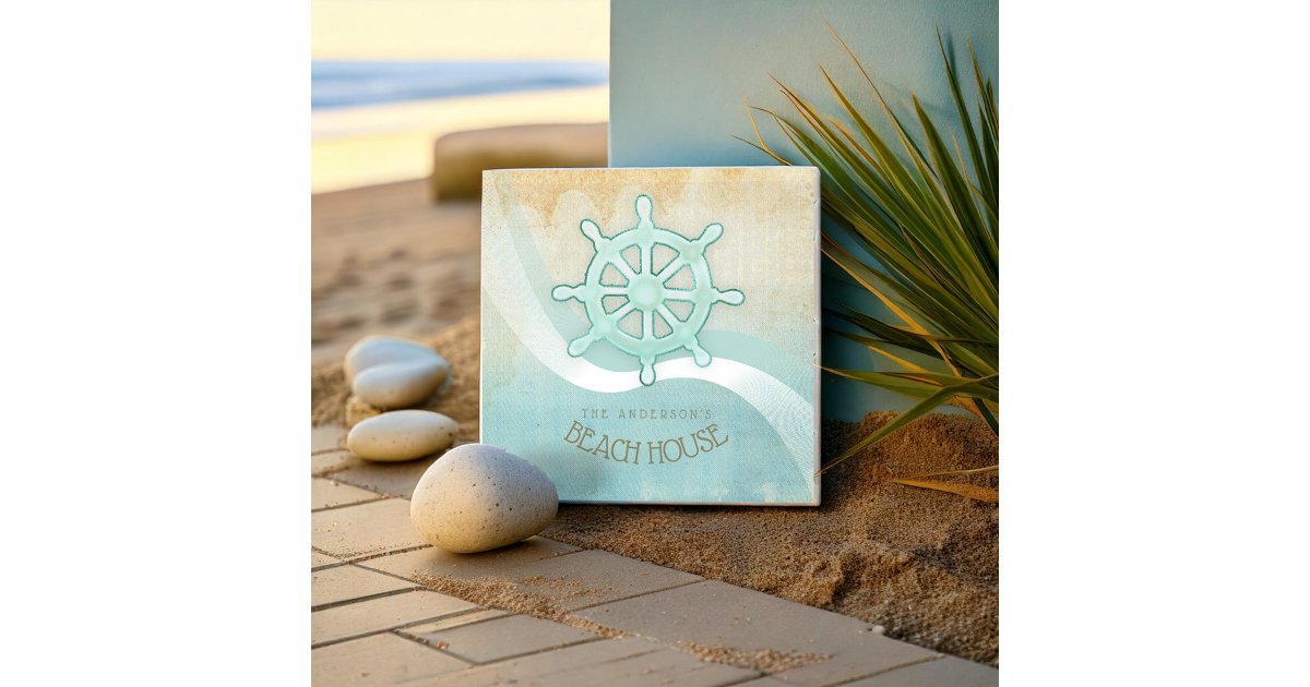 Beach House Nautical Boat Helm Aqua Blue ID623 Ceramic Tile | Zazzle