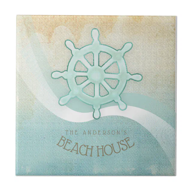 Beach House Nautical Boat Helm Aqua Blue ID623 Ceramic Tile | Zazzle