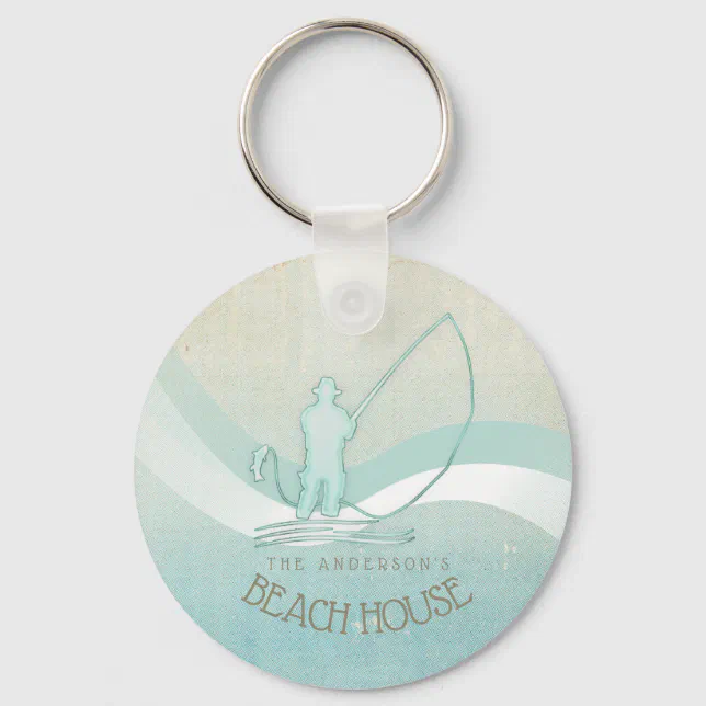 Beach House Nautical Fisherman Aqua Blue ID623 Keychain | Zazzle