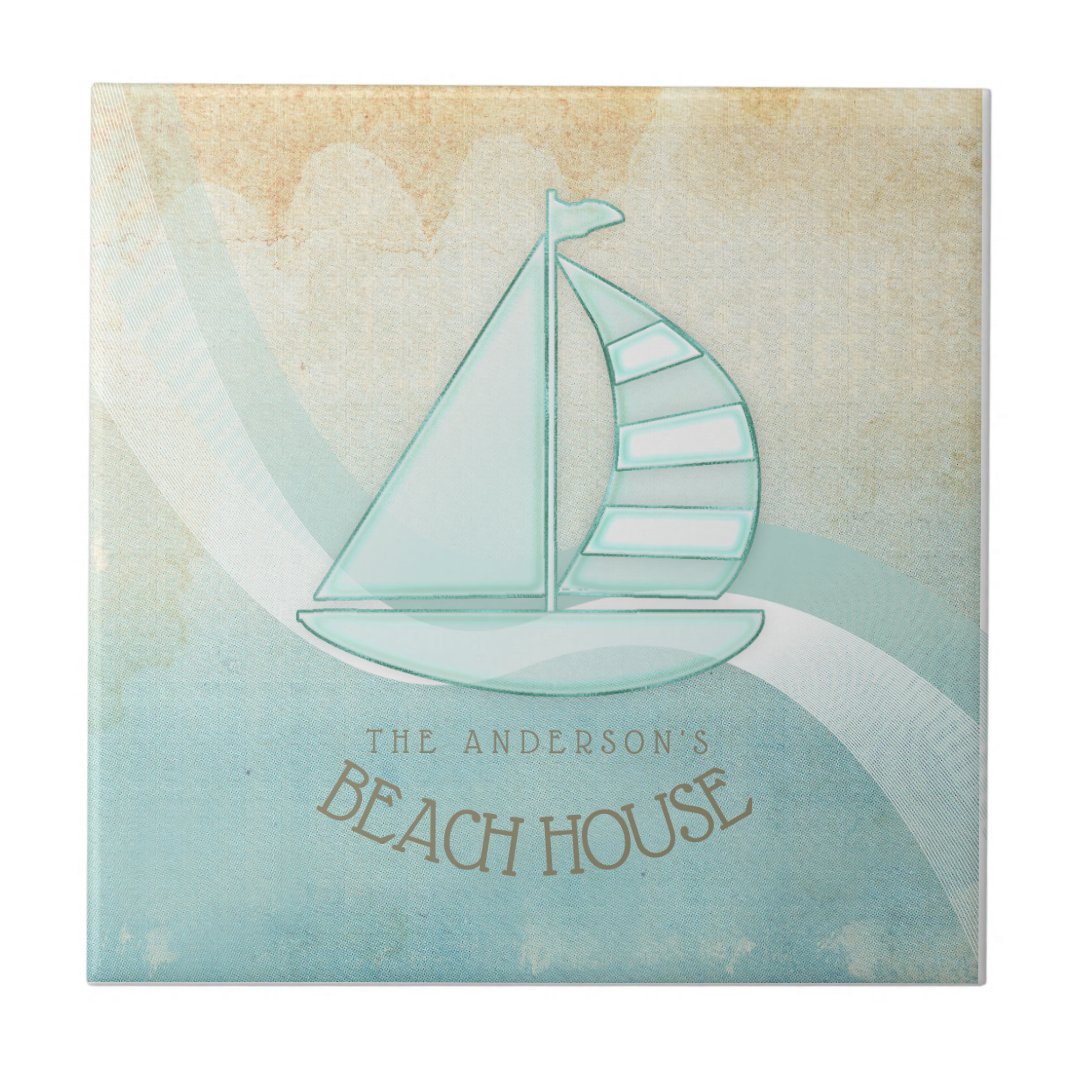 Beach House Nautical Sailboat Aqua Blue ID623 Ceramic Tile | Zazzle