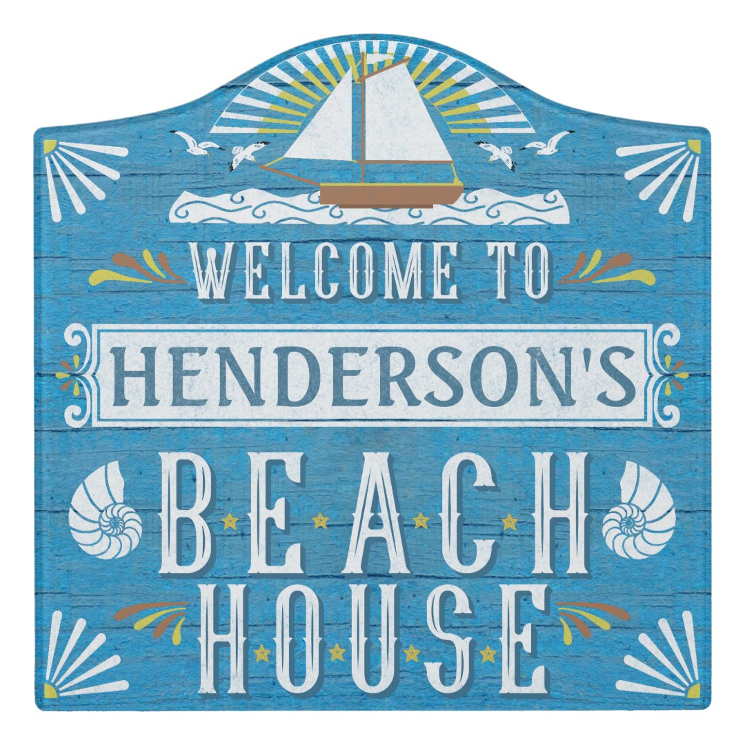 Beach House Nautical Sailboat Shells Personalized Door Sign | Zazzle