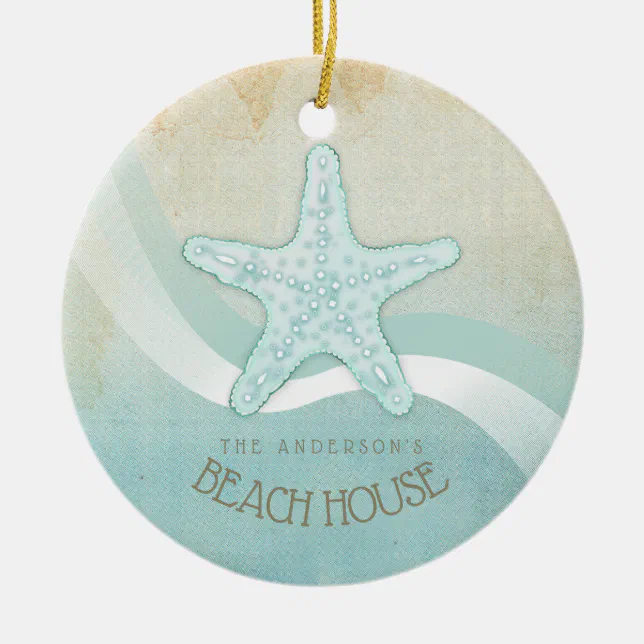 Beach House Nautical Starfish Aqua Blue ID623 Ceramic Ornament | Zazzle