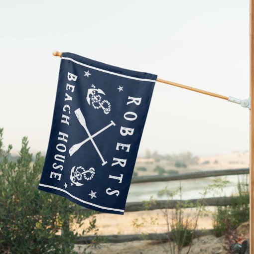 Beach House Paddles Anchors Navy White Custom House Flag | Zazzle
