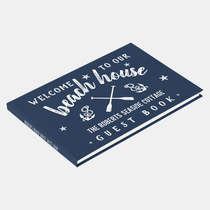 Beach House Personalized Vacation Rental Navy Blue Guest Book | Zazzle.com