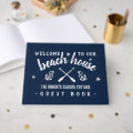 Beach House Personalized Vacation Rental Navy Blue Guest Book | Zazzle