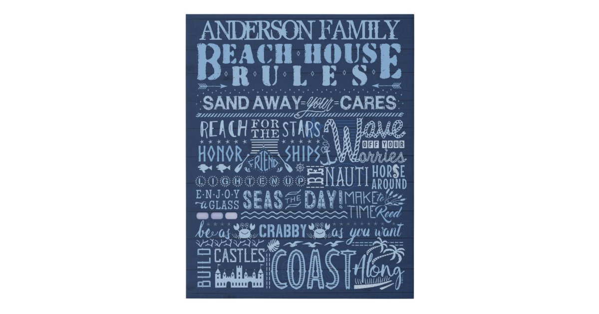Beach House Rules Blue Custom Family Cottage Sign | Zazzle