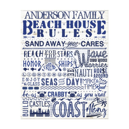 Beach House Rules Custom Family Cottage Sign Blue | Zazzle.com