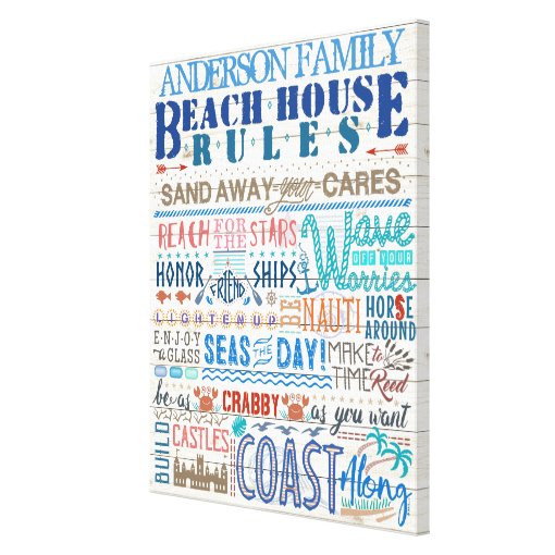 Beach House Rules Personalized Family Cottage Sign | Zazzle