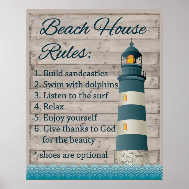 Beach House Rules Poster | Zazzle