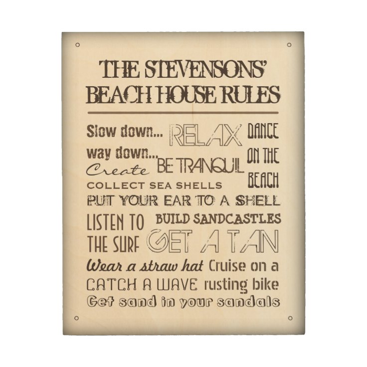 Beach House Rules Wooden Sign with your Name | Zazzle