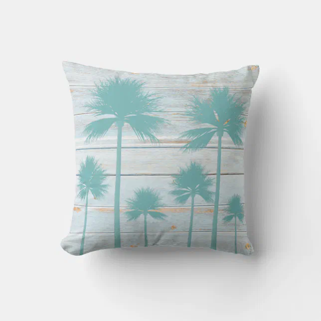 Beach House Rustic Wood Palm Tree Pillow | Zazzle