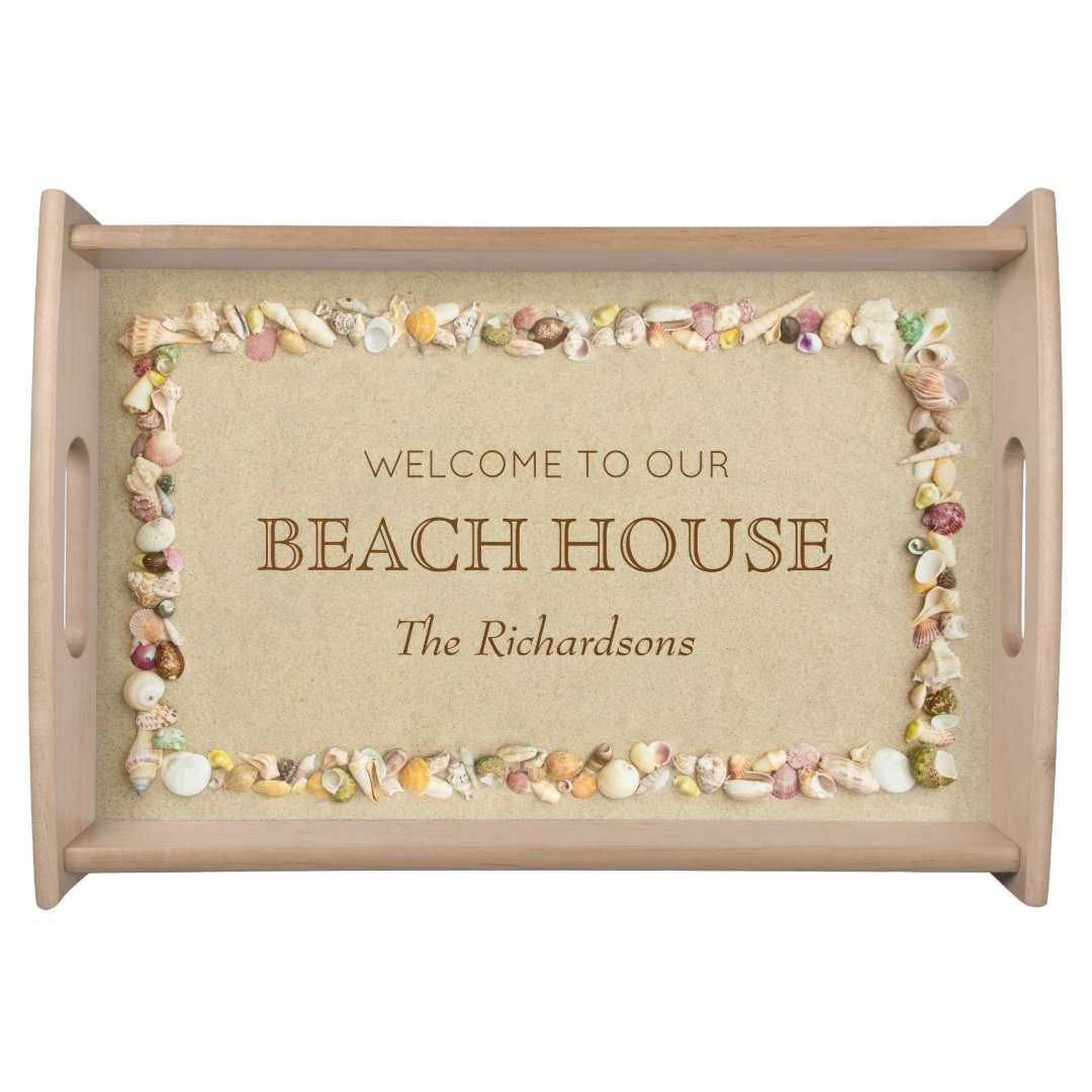 Beach House Seashells Sand Personalized Serving Tray | Zazzle