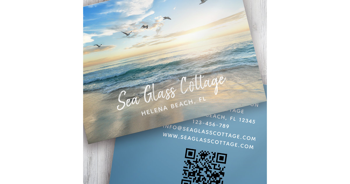 Beach House Vacation Rental QR Code Business Card | Zazzle