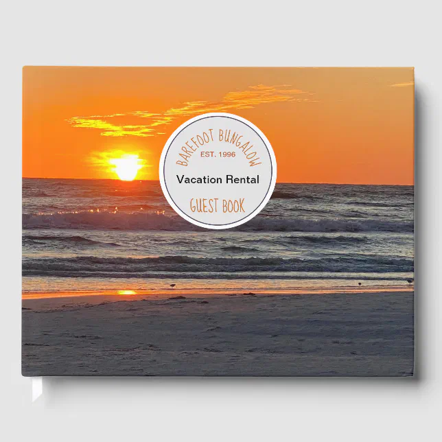 Beach House Vacation Rental Sunset Photo Guest Book | Zazzle