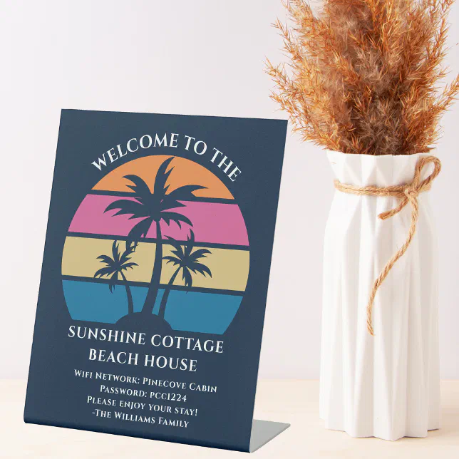 Beach House Vacation Rental Welcome and Wifi Pedestal Sign | Zazzle