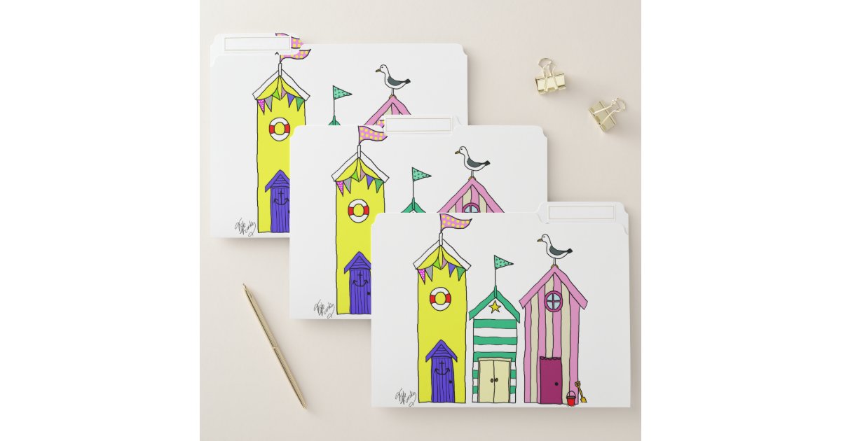 Beach Huts File Folder | Zazzle