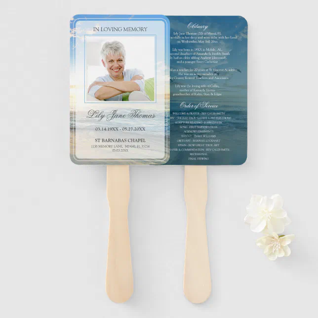 Beach In Loving Memory Funeral Program Hand Fan | Zazzle