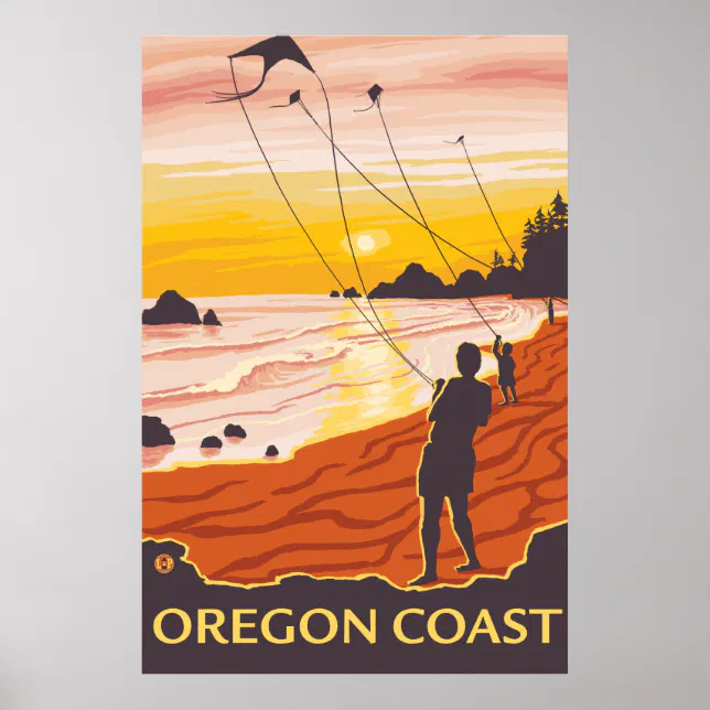 Beach & Kites - Oregon Coast Poster | Zazzle