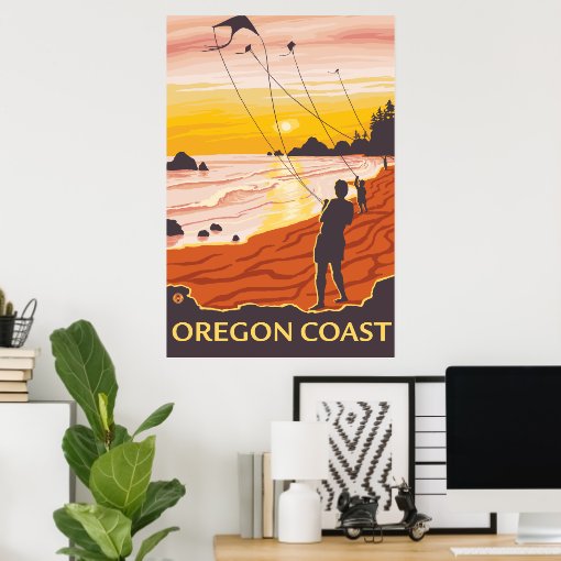 Beach & Kites - Oregon Coast Poster | Zazzle