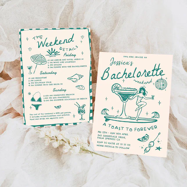 Beach Last Toast Funky Bachelorette Weekend Invitation | Zazzle