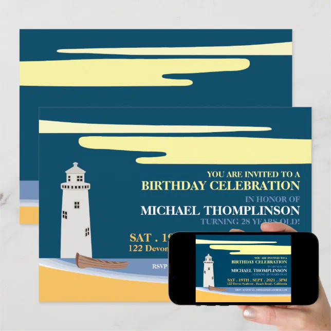 Beach Lighthouse, Birthday Party Invitation | Zazzle