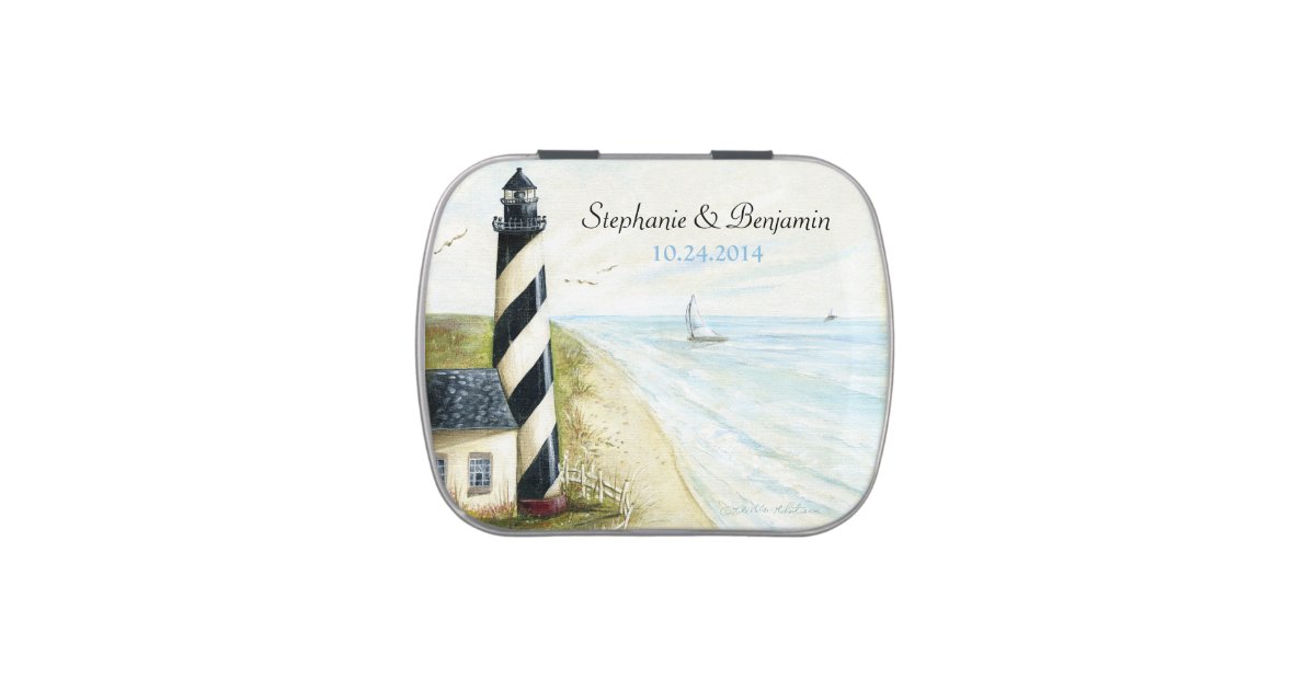 Beach Lighthouse Candy Tin - Wedding Favor | Zazzle