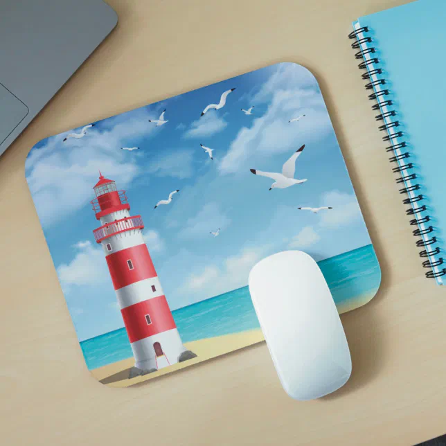Beach Lighthouse Seagull Mousepad | Zazzle