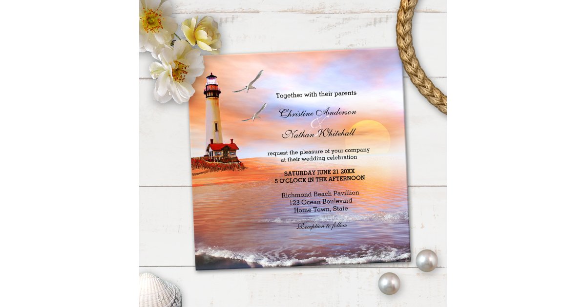 Beach Lighthouse Wedding Invitation | Zazzle
