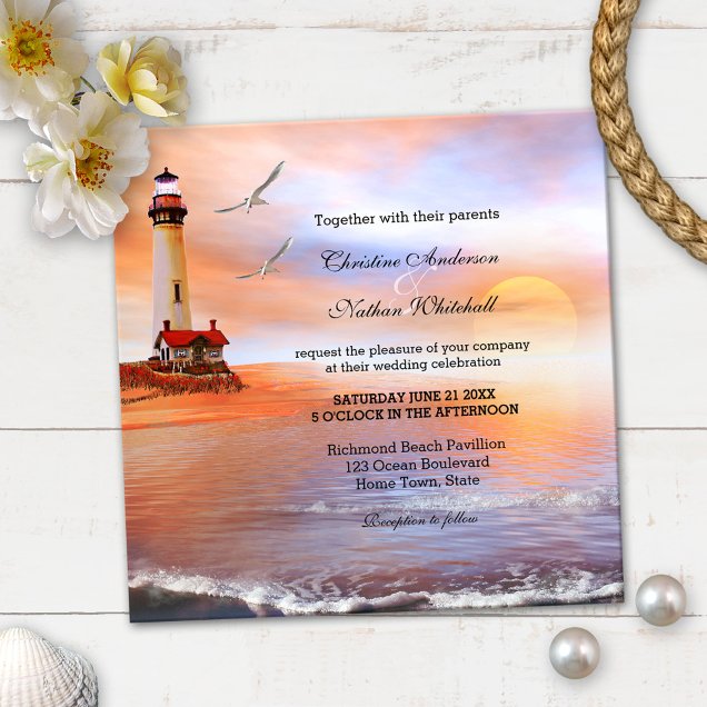 Vintage Lighthouse Wedding Invitations | Zazzle