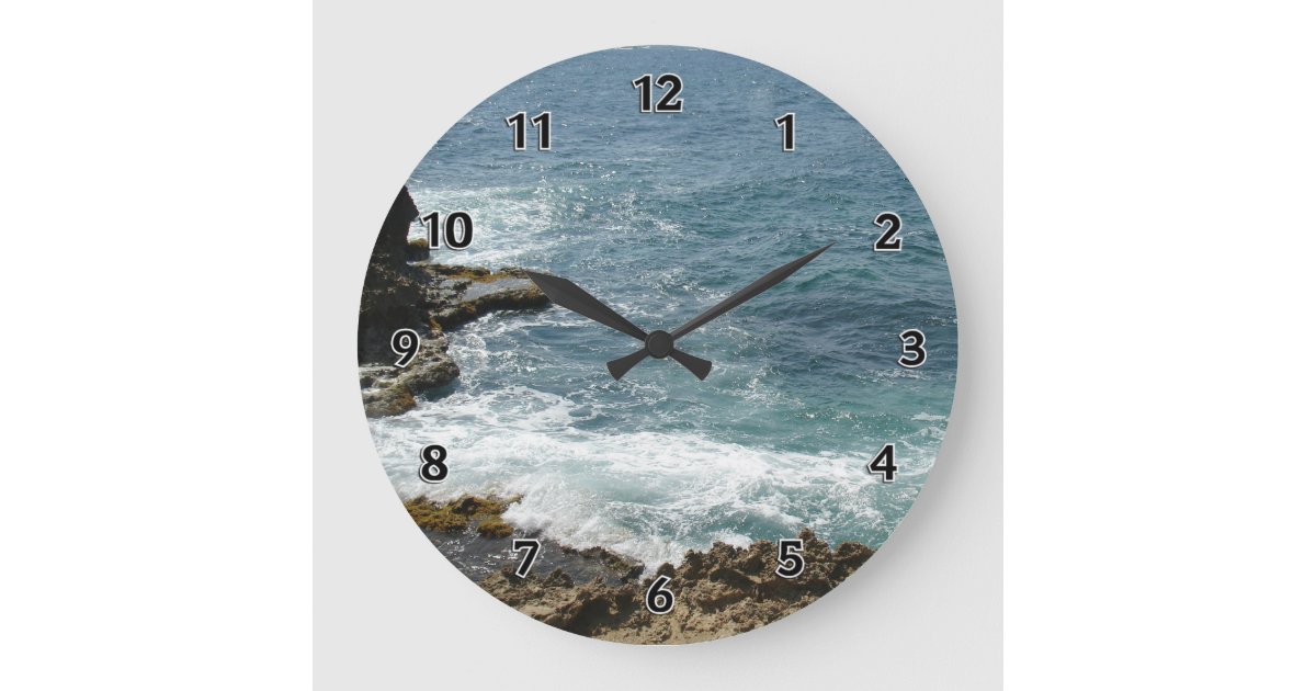 Beach Meets Ocean Large Clock | Zazzle