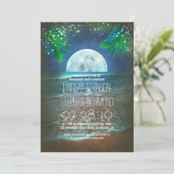 Beach Moonlight Engagement Party Lights Invitation | Zazzle