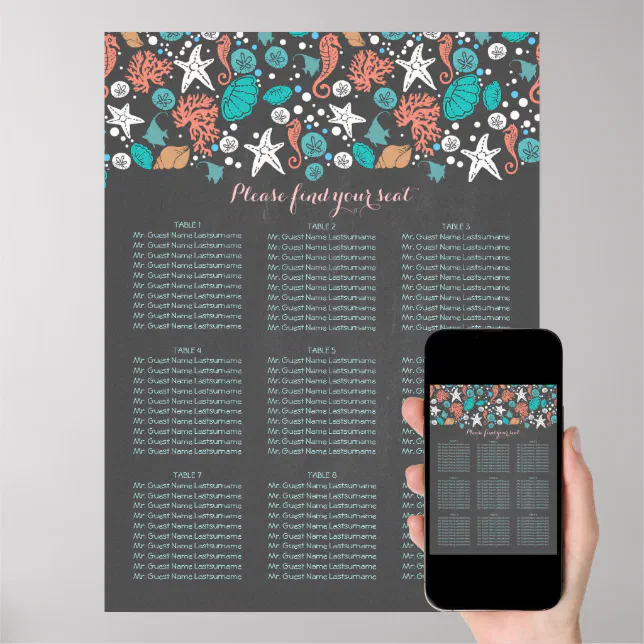 Beach Nautical Coastal Sea Wedding Seating Charts | Zazzle