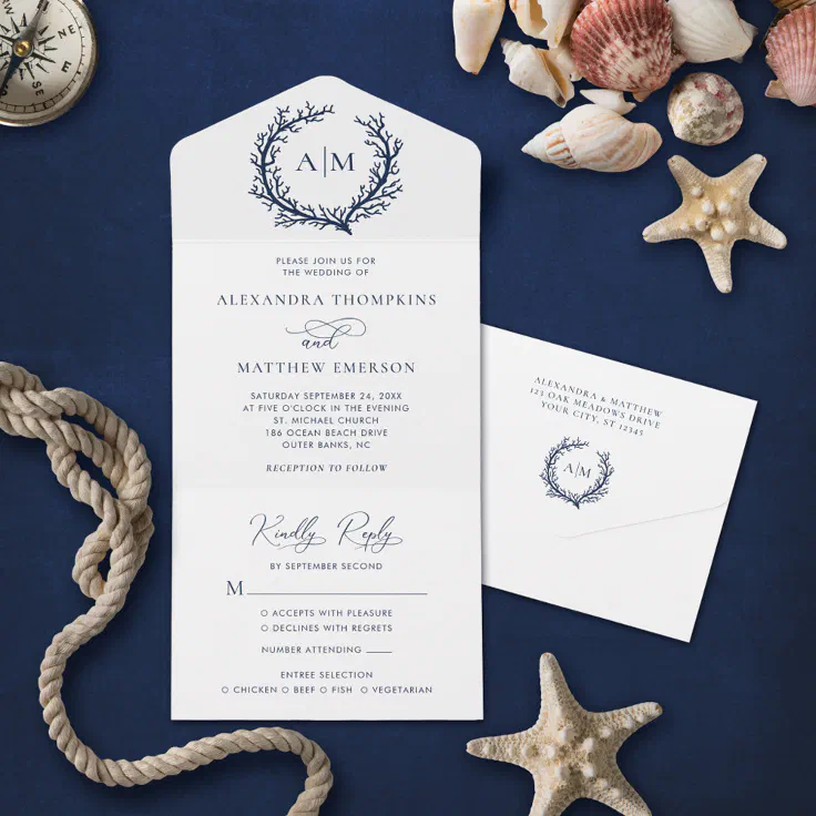 Beach Nautical Coral Reef Wedding All In One Invitation | Zazzle