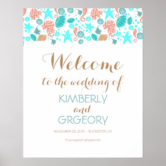 Beach Nautical Ocean Wedding Welcome Sign | Zazzle.com
