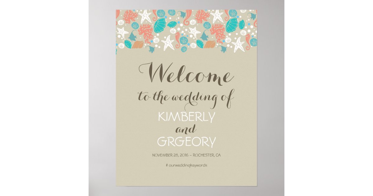 Beach Nautical Ocean Wedding Welcome Sign | Zazzle