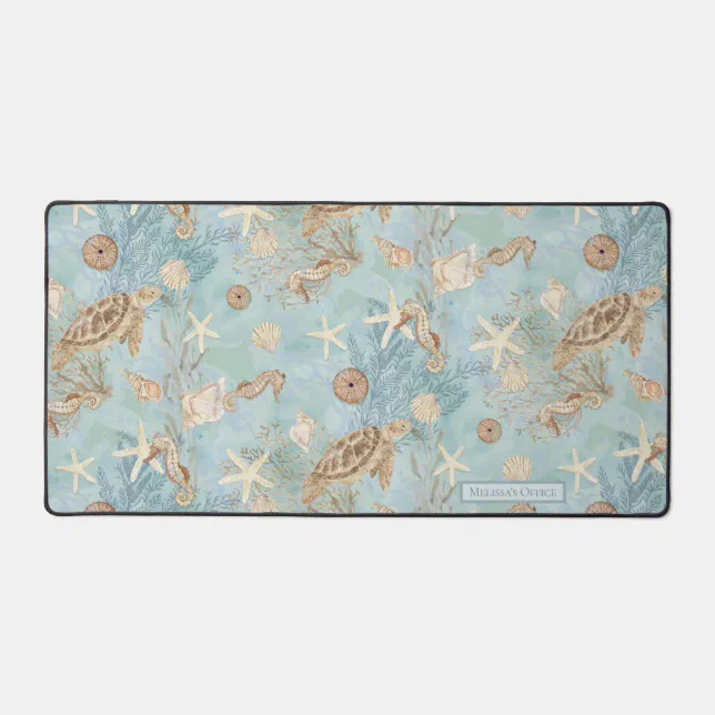 Beach Nautical Sea Turtle Seahorse Starfish Aqua Desk Mat | Zazzle