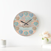 Beach Nautical Wood with Turtles & Shells Large Clock | Zazzle