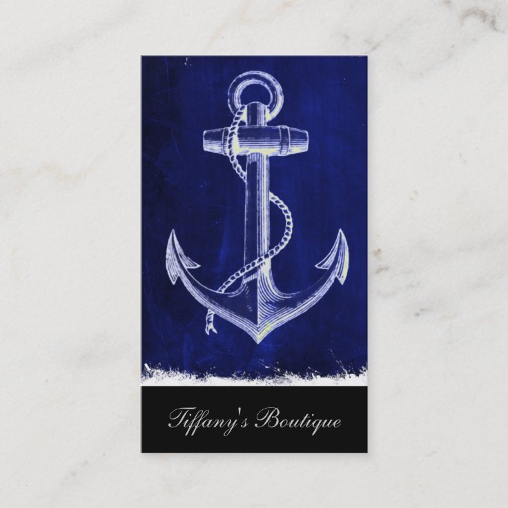 beach navy blue coastal chic nautical anchor business card | Zazzle