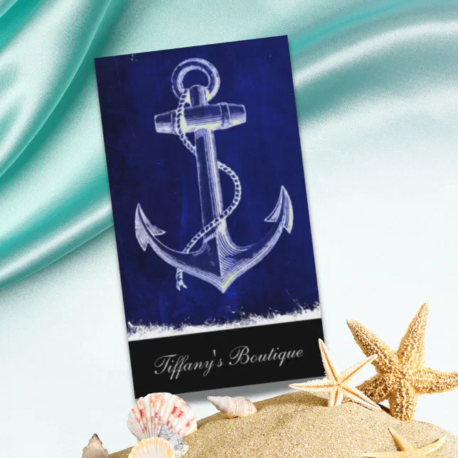 beach navy blue coastal chic nautical anchor business card | Zazzle