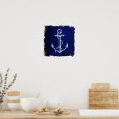 beach navy blue coastal chic nautical anchor poster | Zazzle