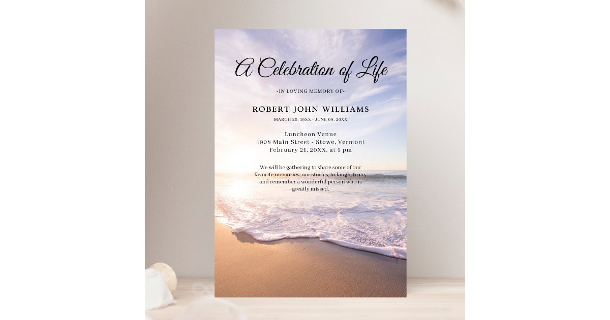 Beach Ocean Celebration of Life Funeral Invitation | Zazzle