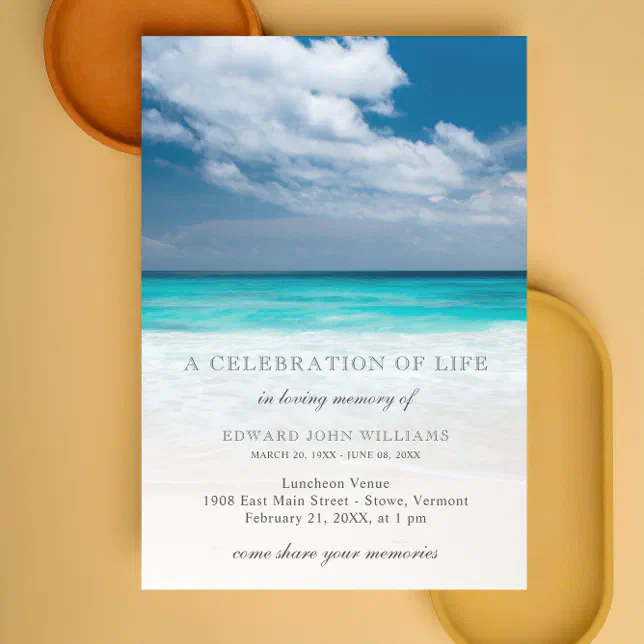 Beach Ocean Funeral Sympathy Celebration of Life Invitation | Zazzle