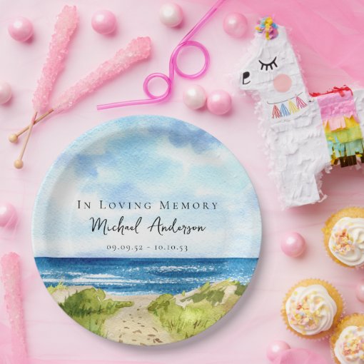 Beach Ocean Memorial Funeral Wake Paper Plates | Zazzle
